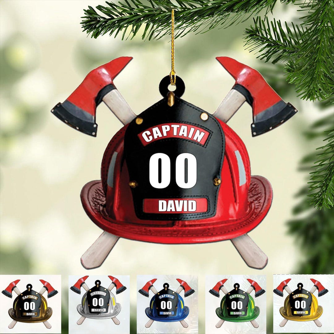 Personalized Firefighter and Fire Extinguisher Hat Ornament for Fireman ...