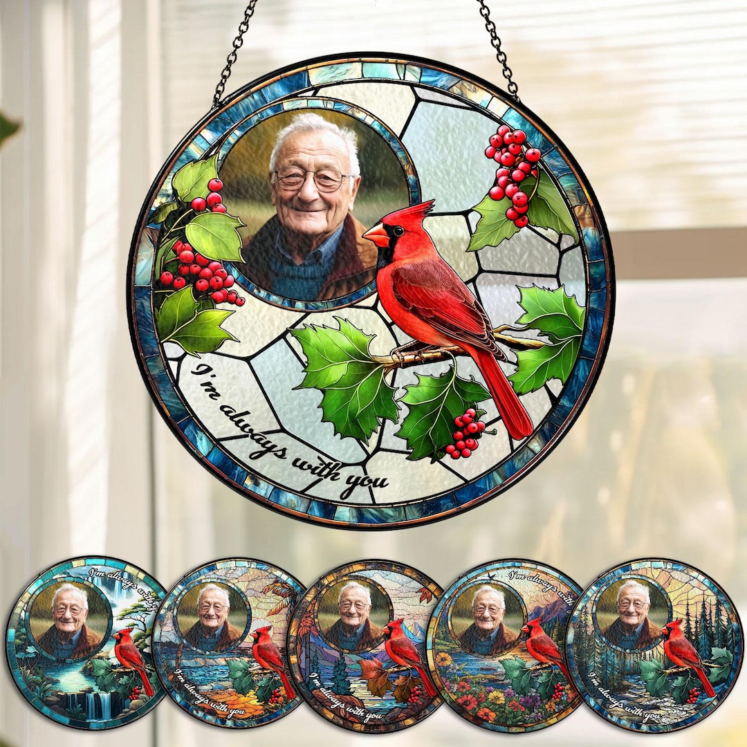 Customize Photo Memorial Cardinal Glass Suncatcher, Bird Glass Art ...