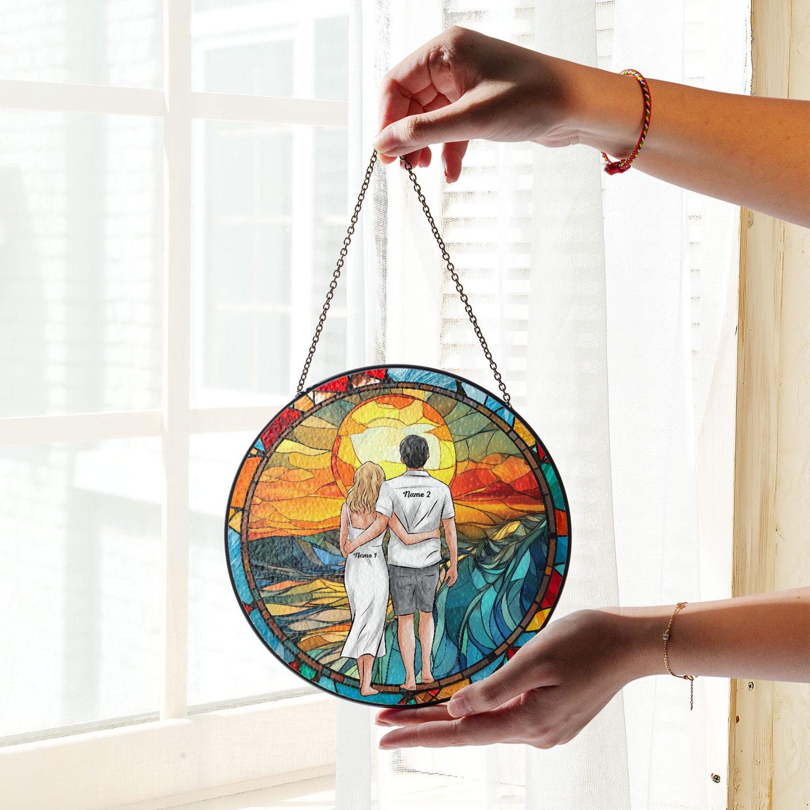 Custom Couple Suncatcher Stained Glass, Couple Window Hanging ...