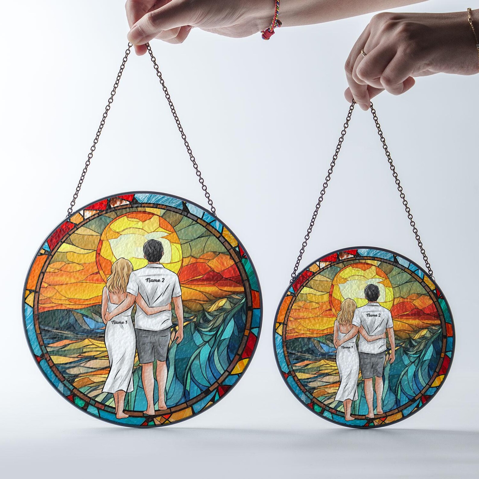 Custom Couple Suncatcher Stained Glass, Couple Window Hanging ...