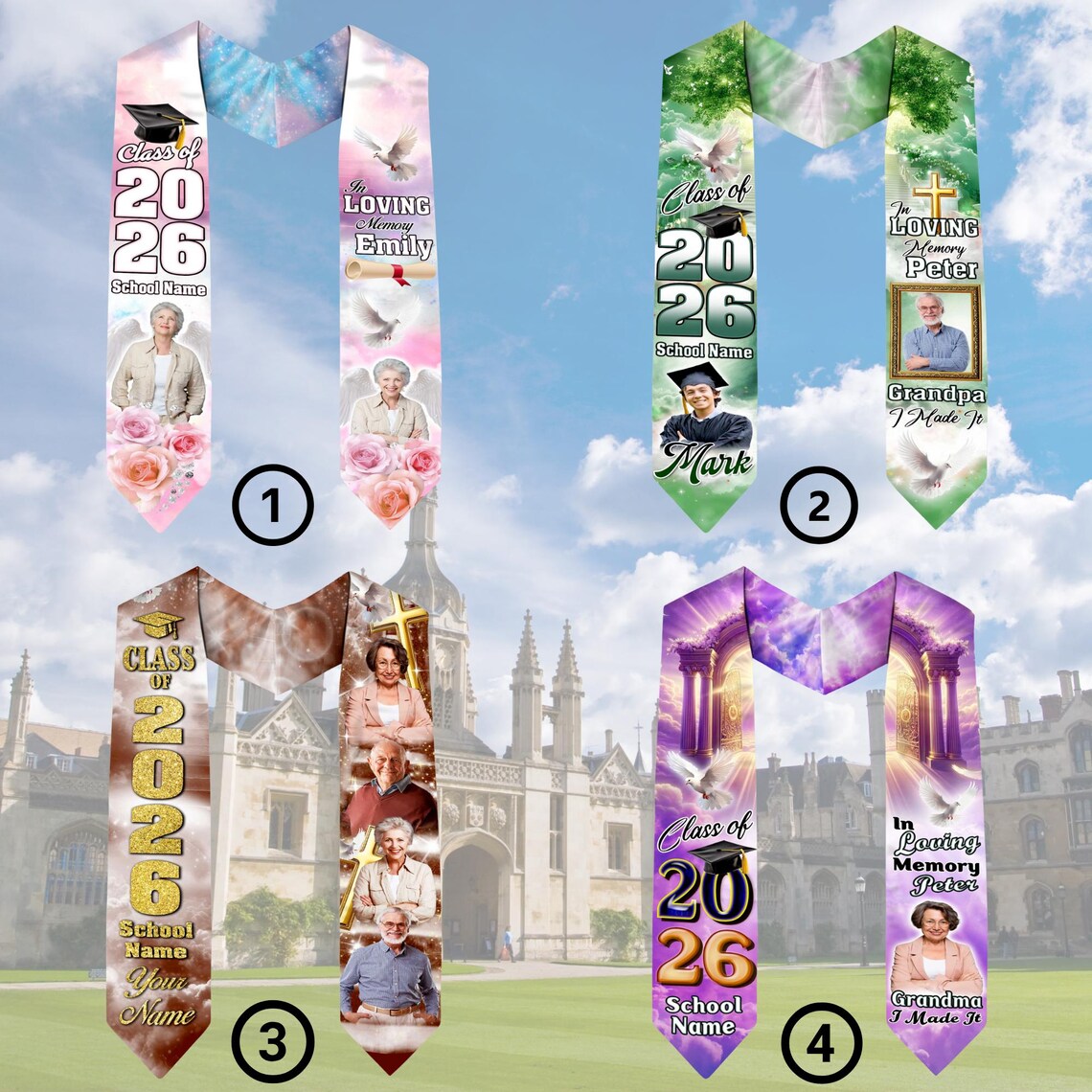 Custom in Loving Memory Graduation Stoles, Custom Graduation Stole With ...