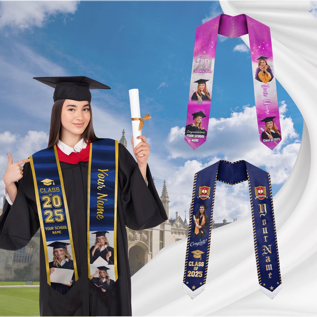 Custom Graduation Stole With Photos, Your School Colors Personalized ...
