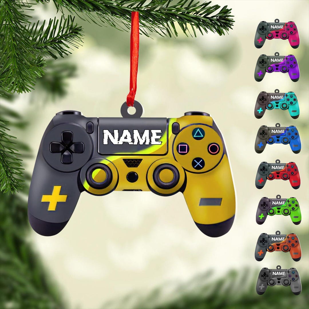 Custom Name Gaming Hand Play Christmas Light Shape Flat Ornament,gaming ...