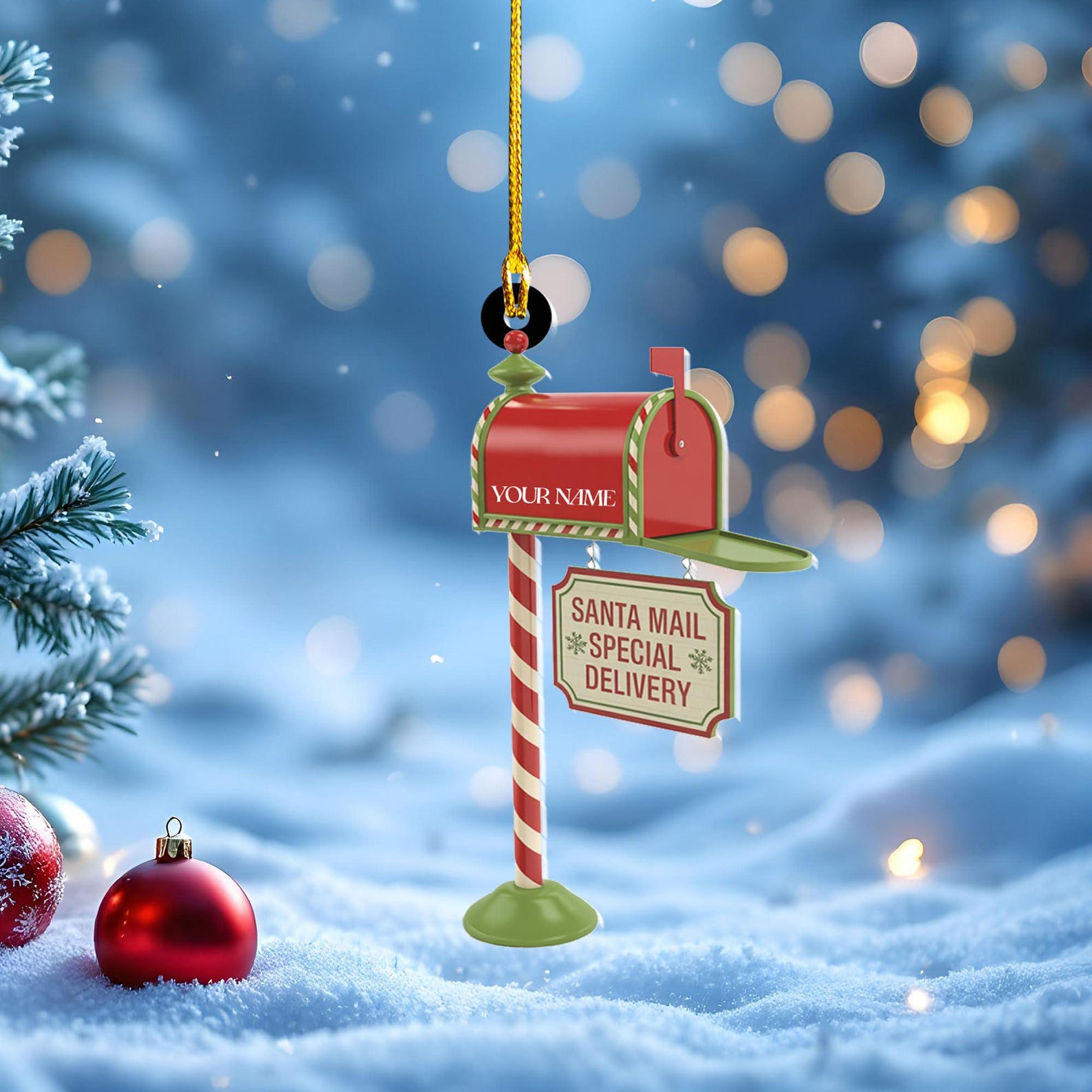 Personalized Santa Mailbox Shape Flat Ornament Home Mailman Ornament ...