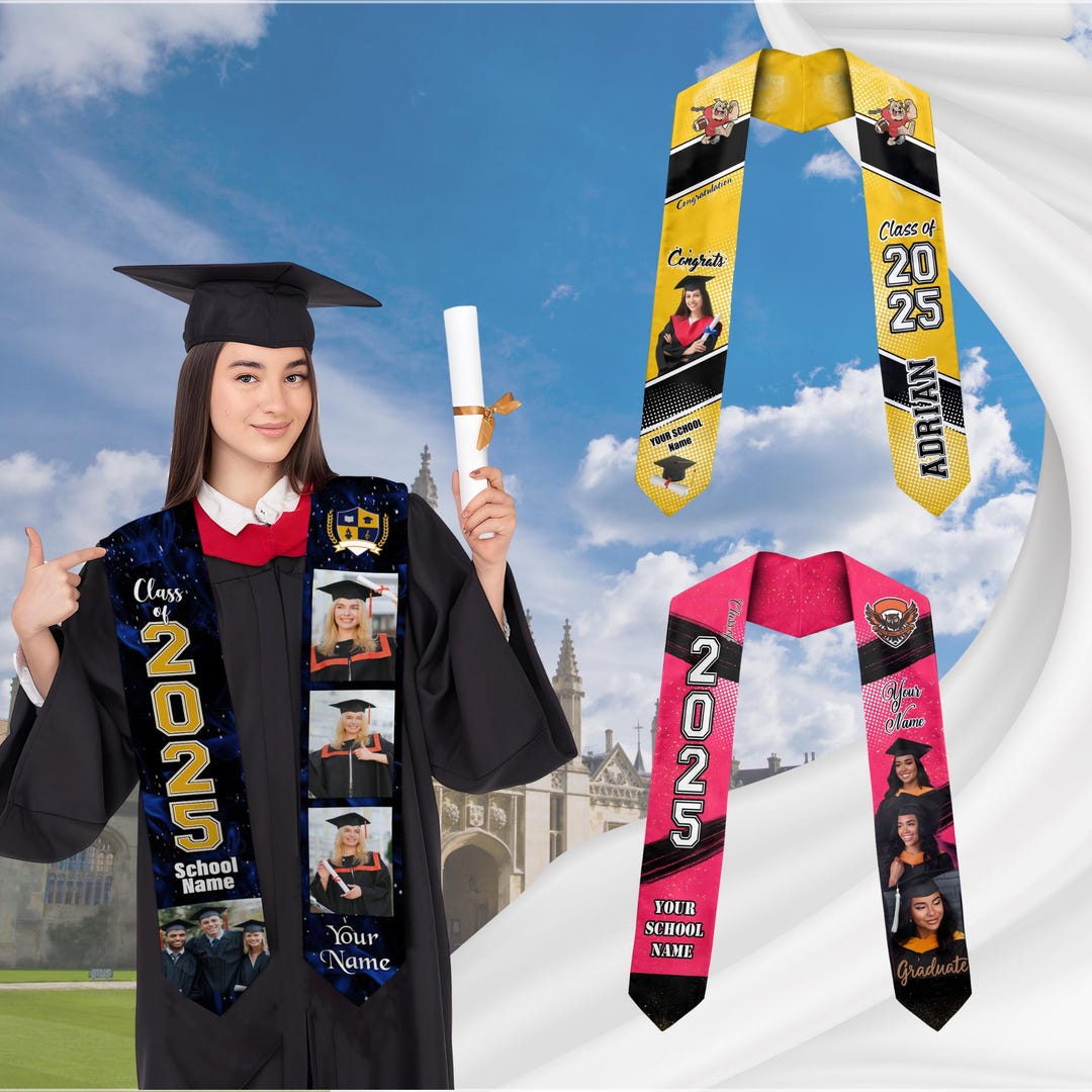 Custom Graduation Stole With Photos, Your School Colors Personalized ...