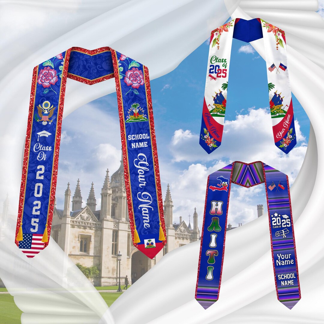 Custom Haitians American Flag Graduation Sash 2025, Personalized Haiti ...