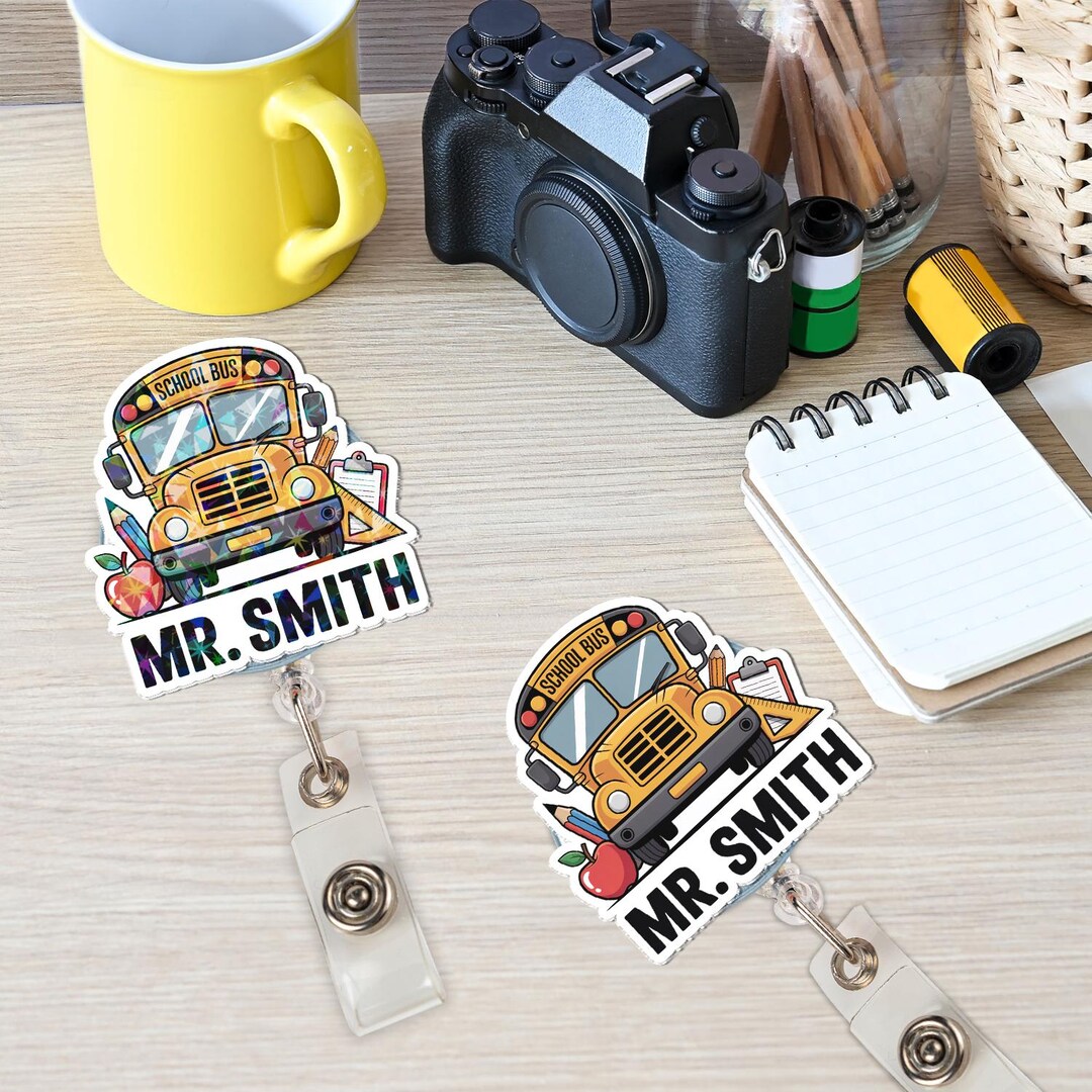 Custom School Bus Badge Reel, School Bus Driver Badge Reel, Teacher ...