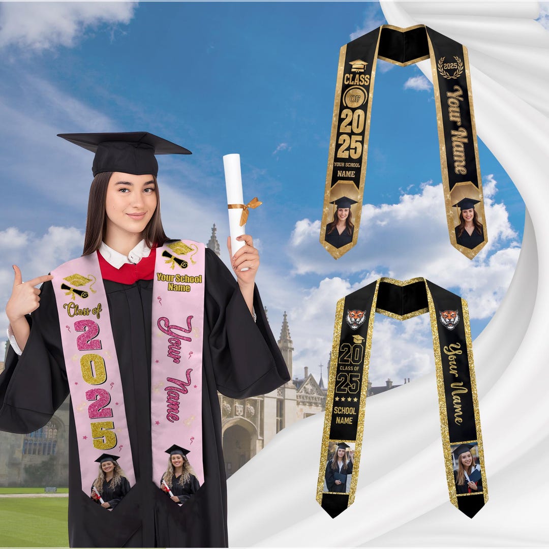 Custom Graduation Stole With Photos, Your School Colors Personalized ...