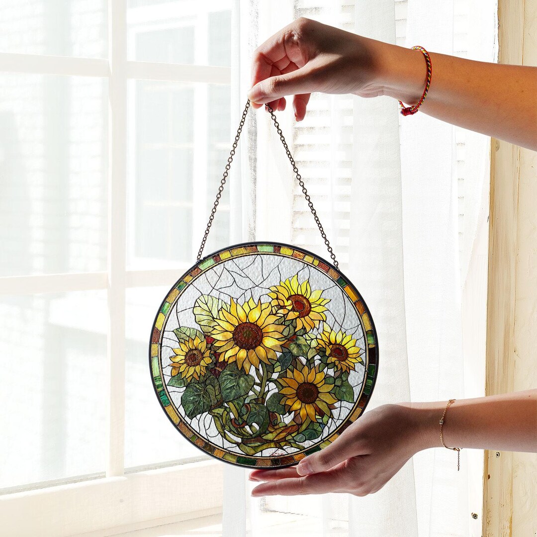Sunflower Glass Suncatcher Floral Pendant Window Wall, Sunflower Glass ...