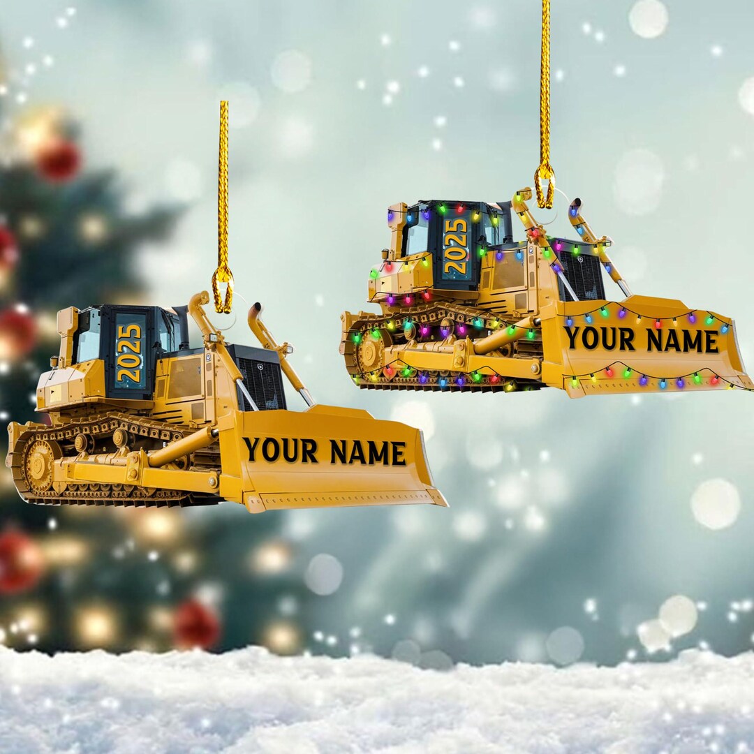 Personalized Bulldozer Christmas Ornament, Bulldozer Ornament, Custom ...