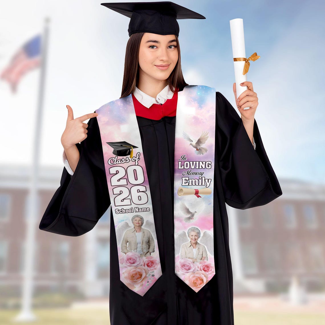 Custom in Loving Memory Graduation Stoles, Custom Graduation Stole With ...