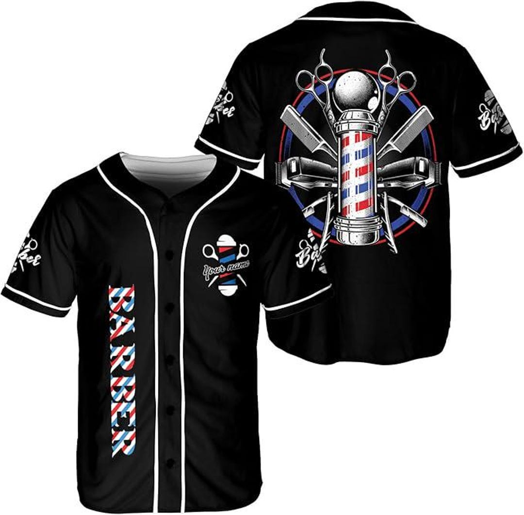 Personalized Barber Shop Baseball Jersey, Hairdresser Baseball Jersey ...