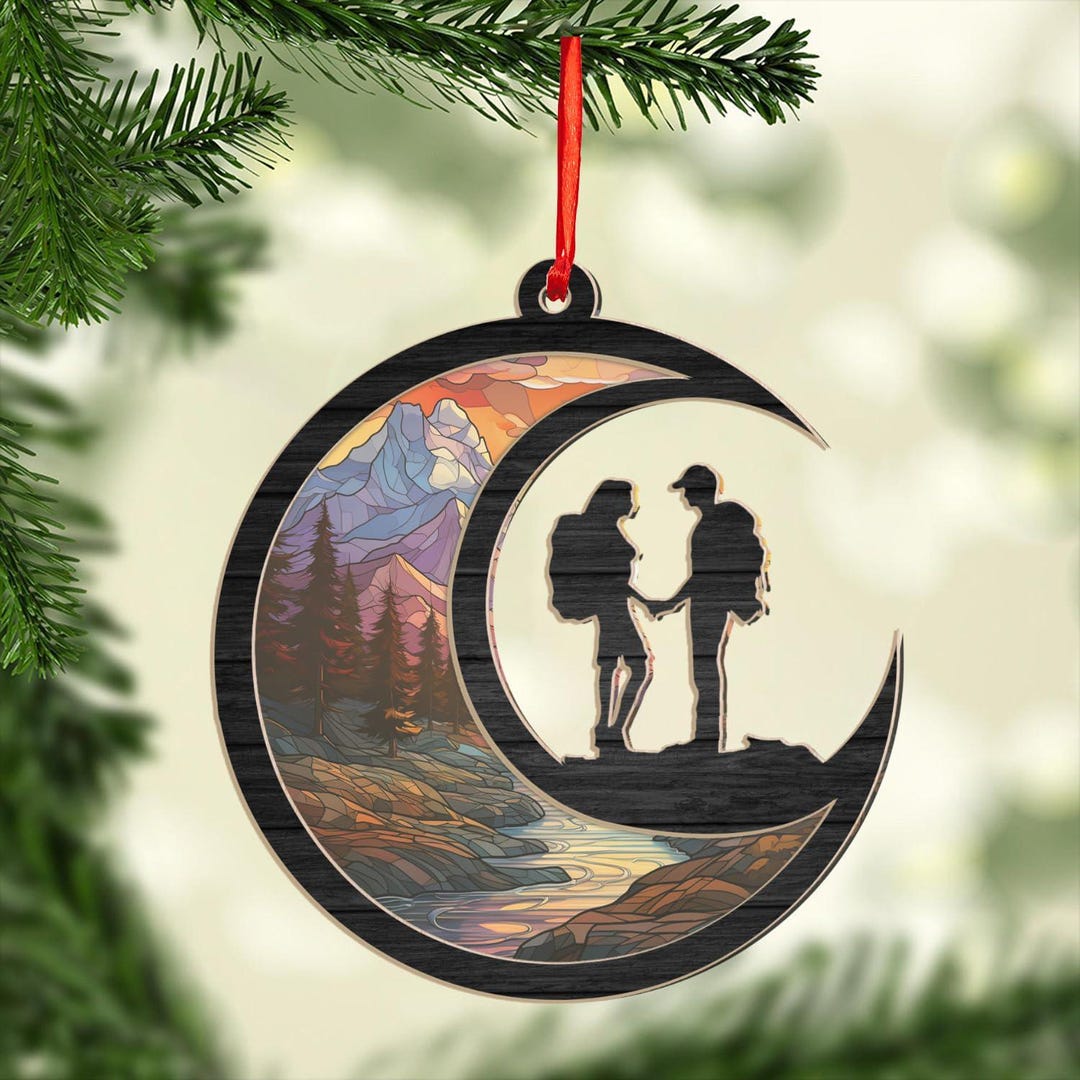 Custom Hiking Couple Suncatcher, Personalized Hiker Ornament, Hiking ...