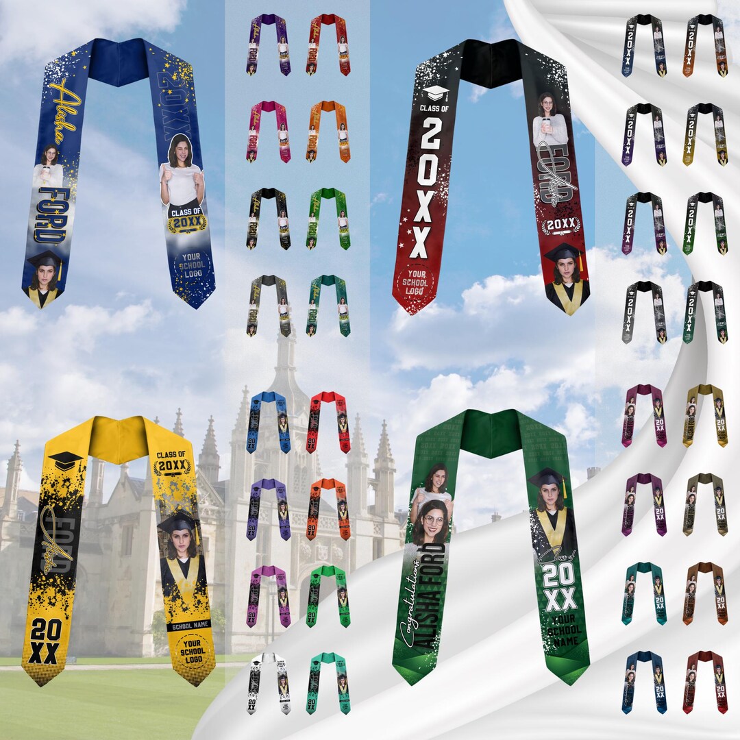 Custom Graduation Stole With Photos, Your School Colors Personalized ...