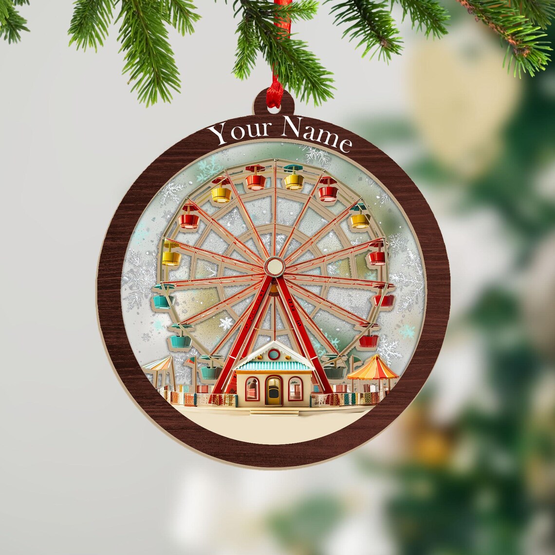 Personalized Ferris Wheel Acrylic & Wood Ornament, Wheel Christmas ...