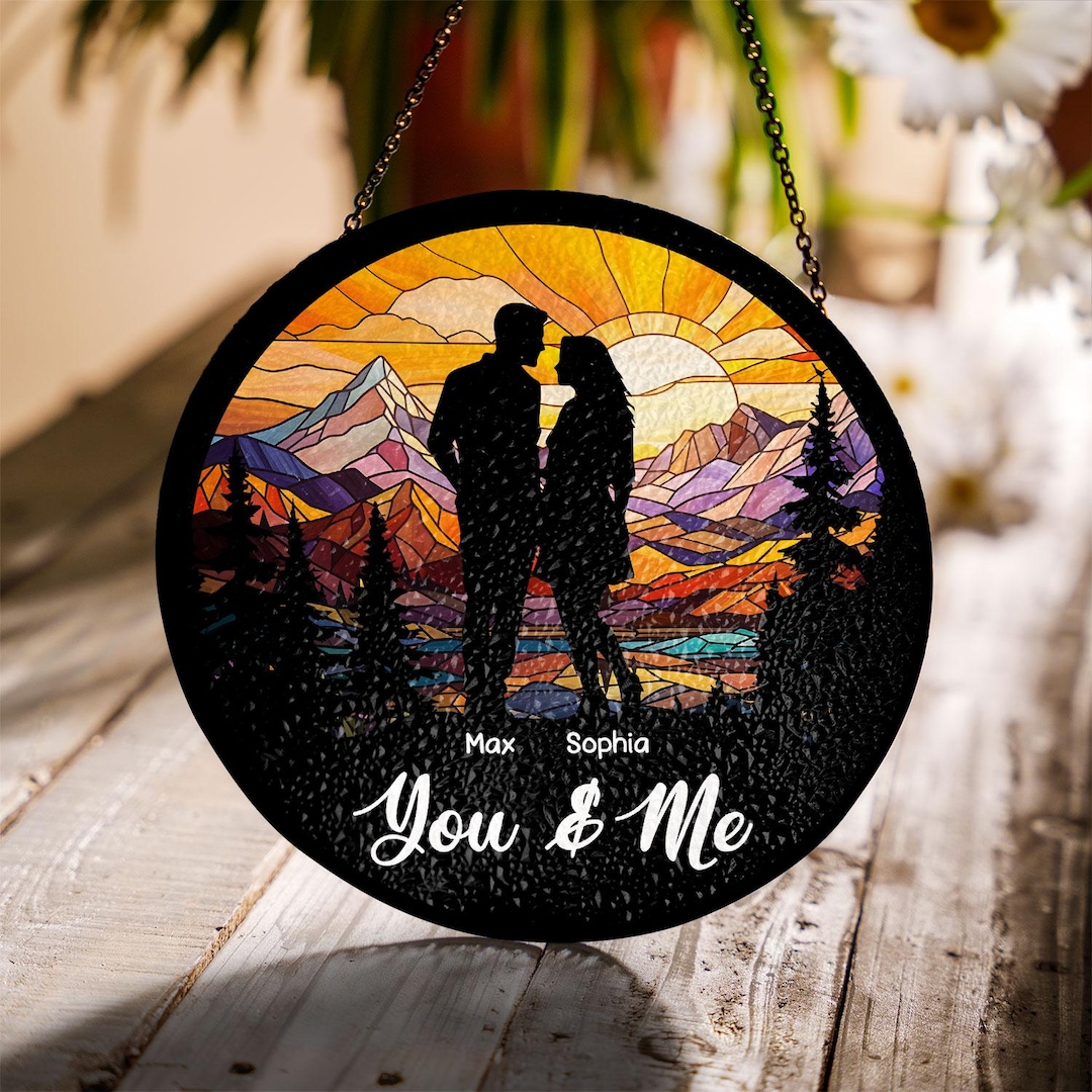 Custom Couple Suncatcher Stained Glass, Couple Window Hanging ...