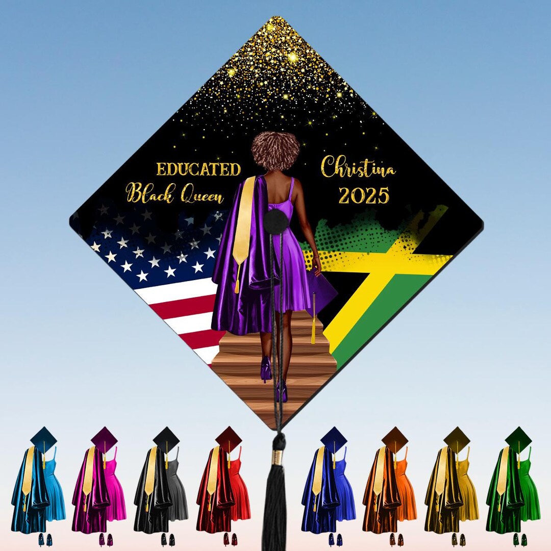 Personalized Graduation Cap Topper, Black Queen Grad Cap Topper, Class ...