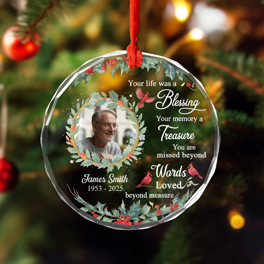 Customized Photo Memorial Glass Ornament, Dad Mom Memorial Christmas ...