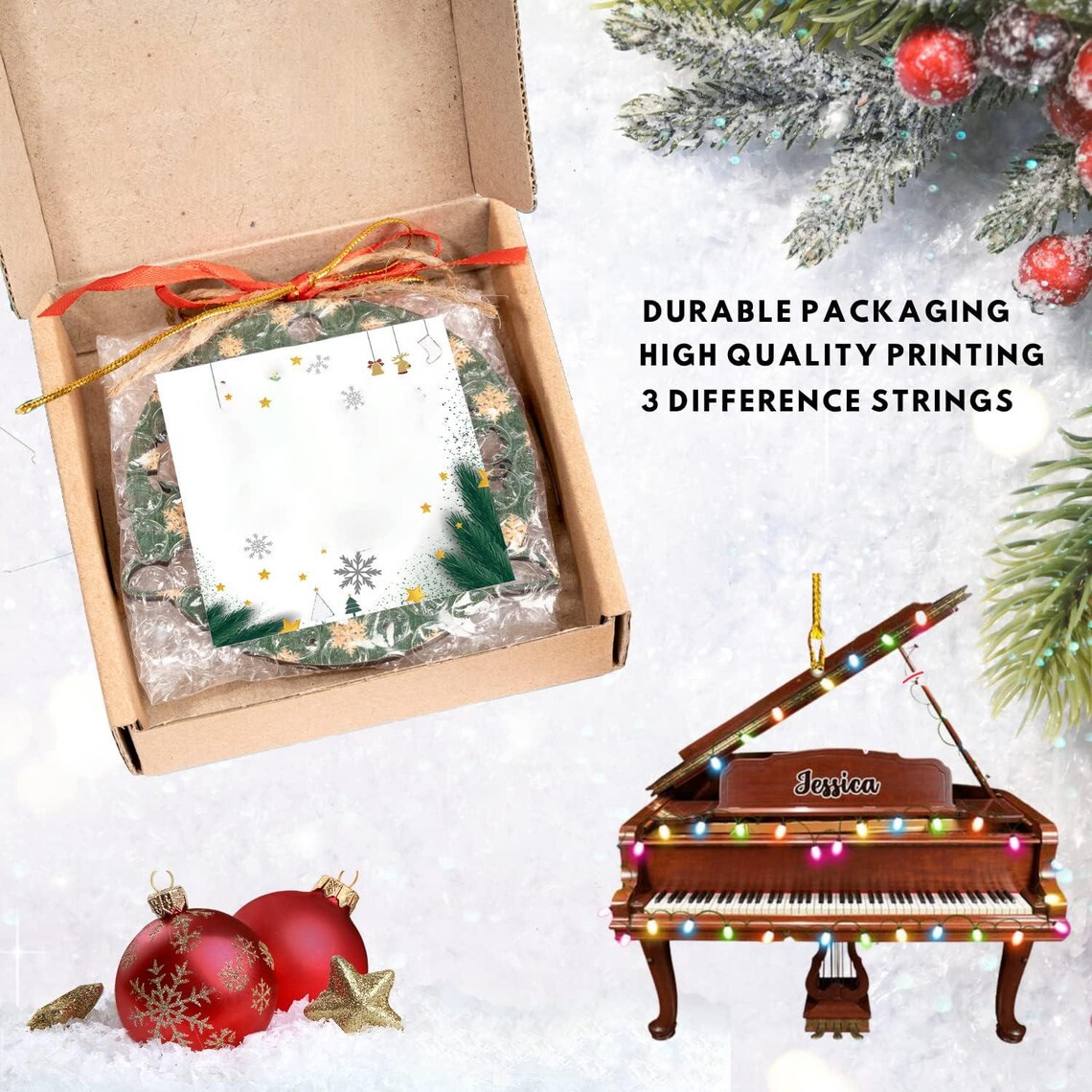 Personalized Piano Christmas Ornament, Music Christmas Flat Ornament ...