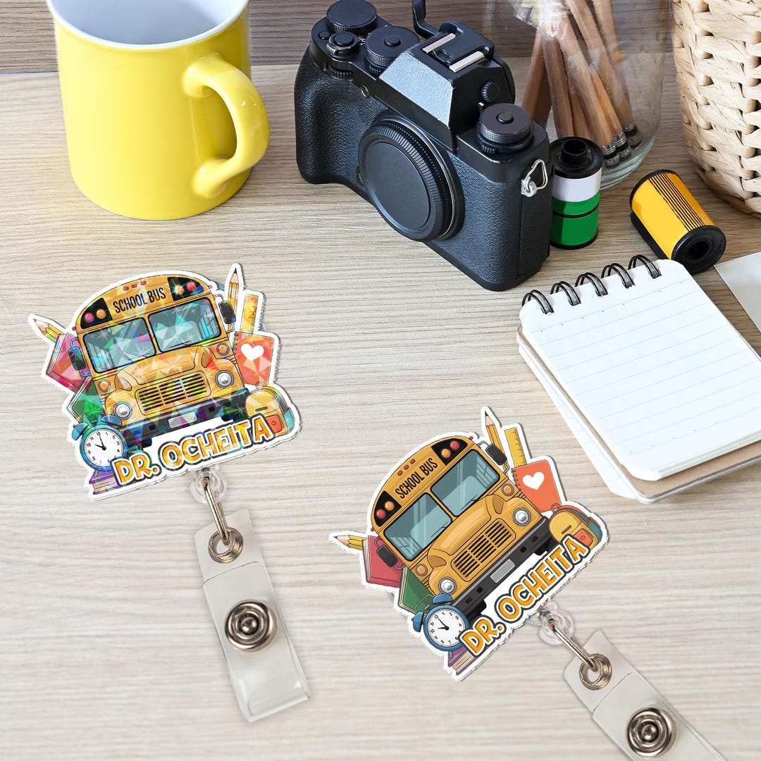 Custom School Bus Badge Reel, School Bus Driver Badge Reel, Teacher ...