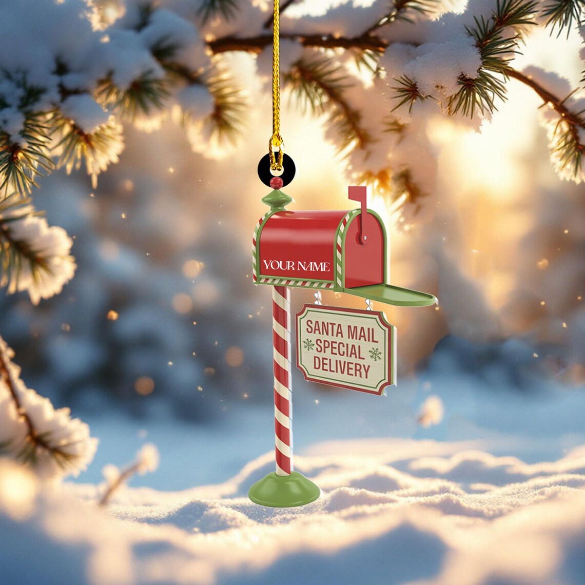 Personalized Santa Mailbox Shape Flat Ornament Home Mailman Ornament ...