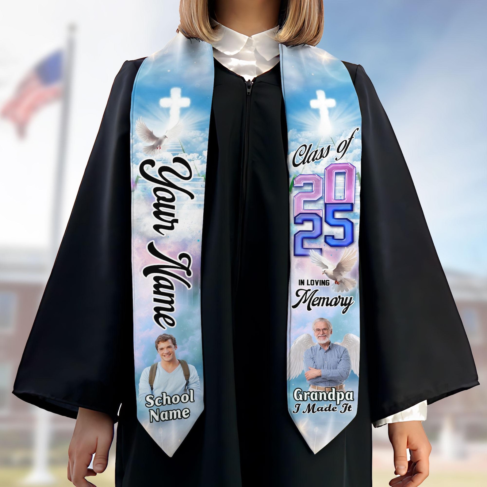 Custom in Loving Memory Graduation Stoles, Custom Graduation Stole With ...