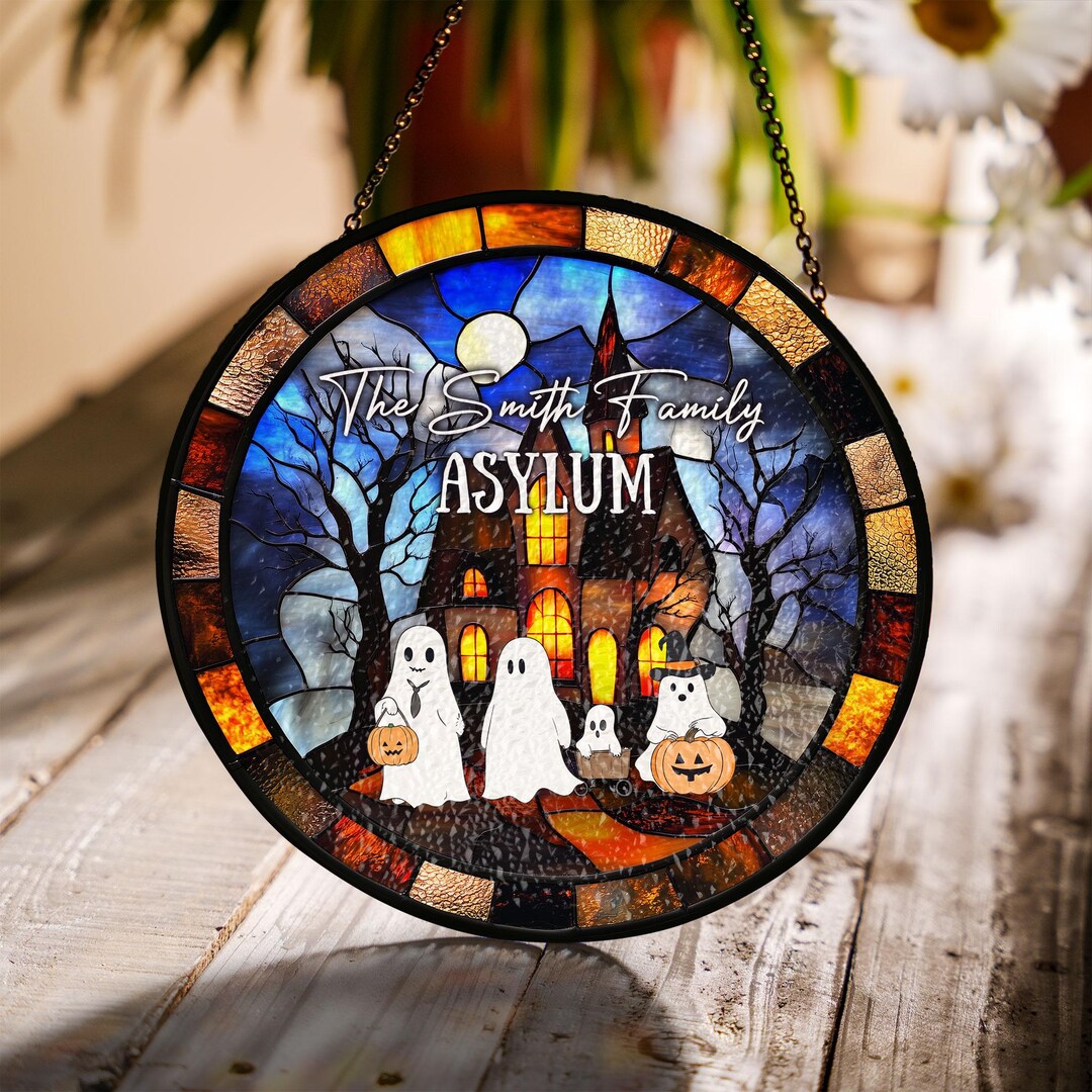 Spooky Family Round Glass, Spooky Suncatcher, Halloween Family Glass ...