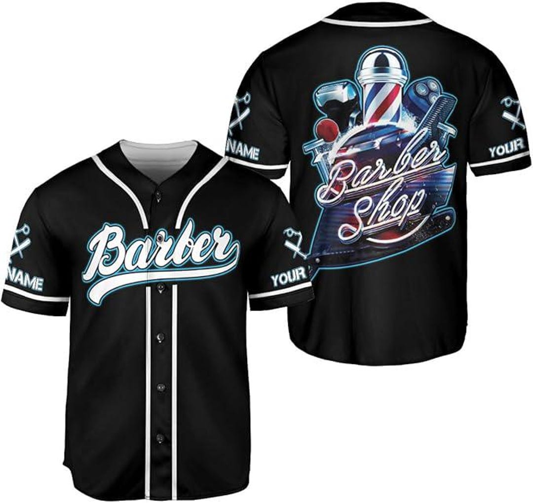 Personalized Barber Shop Baseball Jersey, Hairdresser Baseball Jersey ...