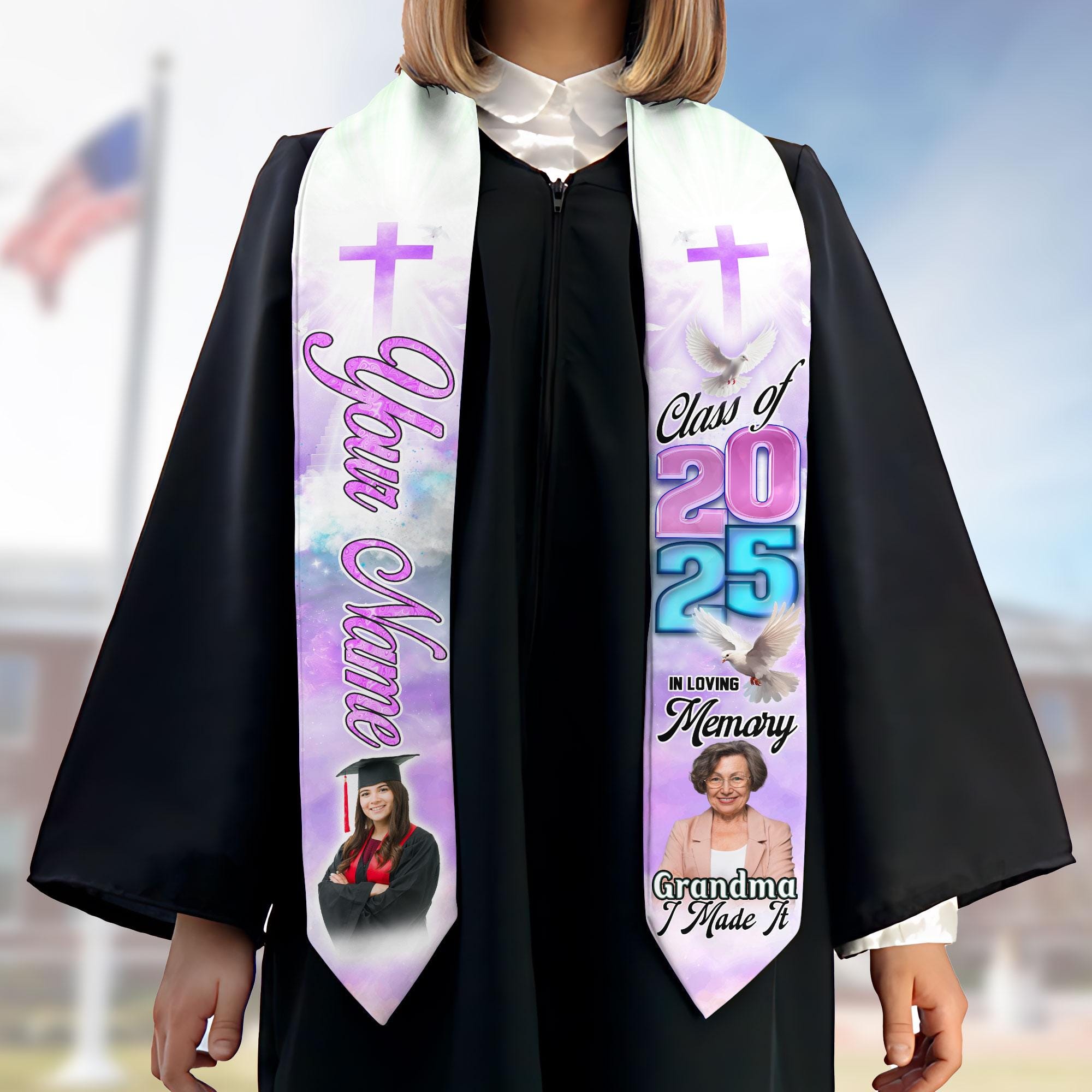 Custom in Loving Memory Graduation Stoles, Custom Graduation Stole With ...