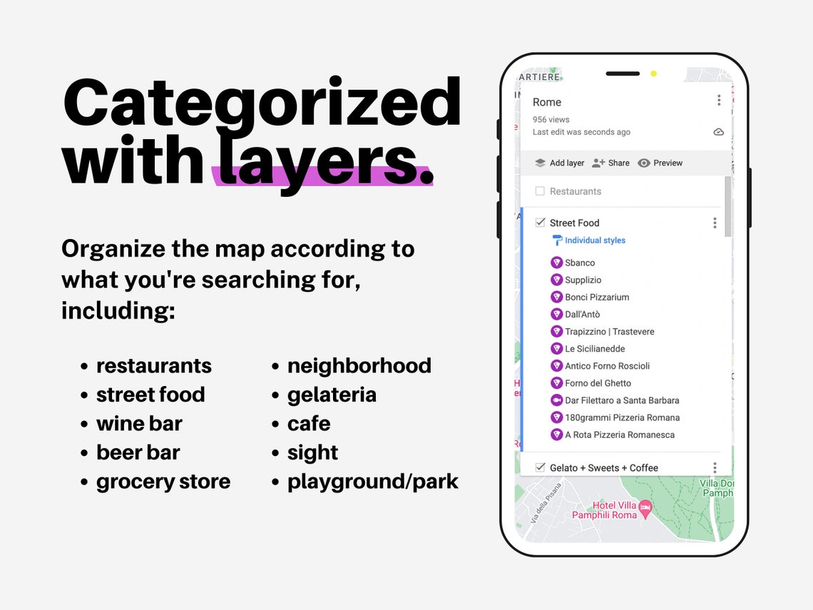 Rome Digital Travel Map for Google Maps Location Pins - Etsy