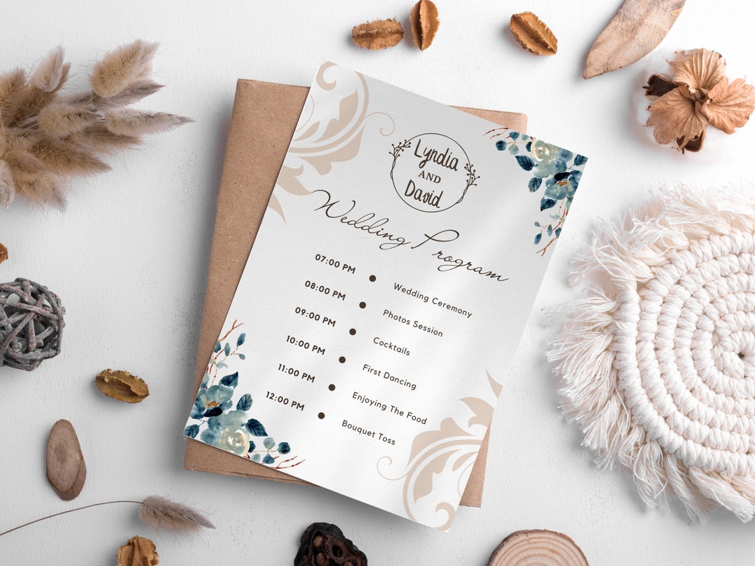 Minimalist Foldable Wedding Program Template, Modern Wedding Program ...