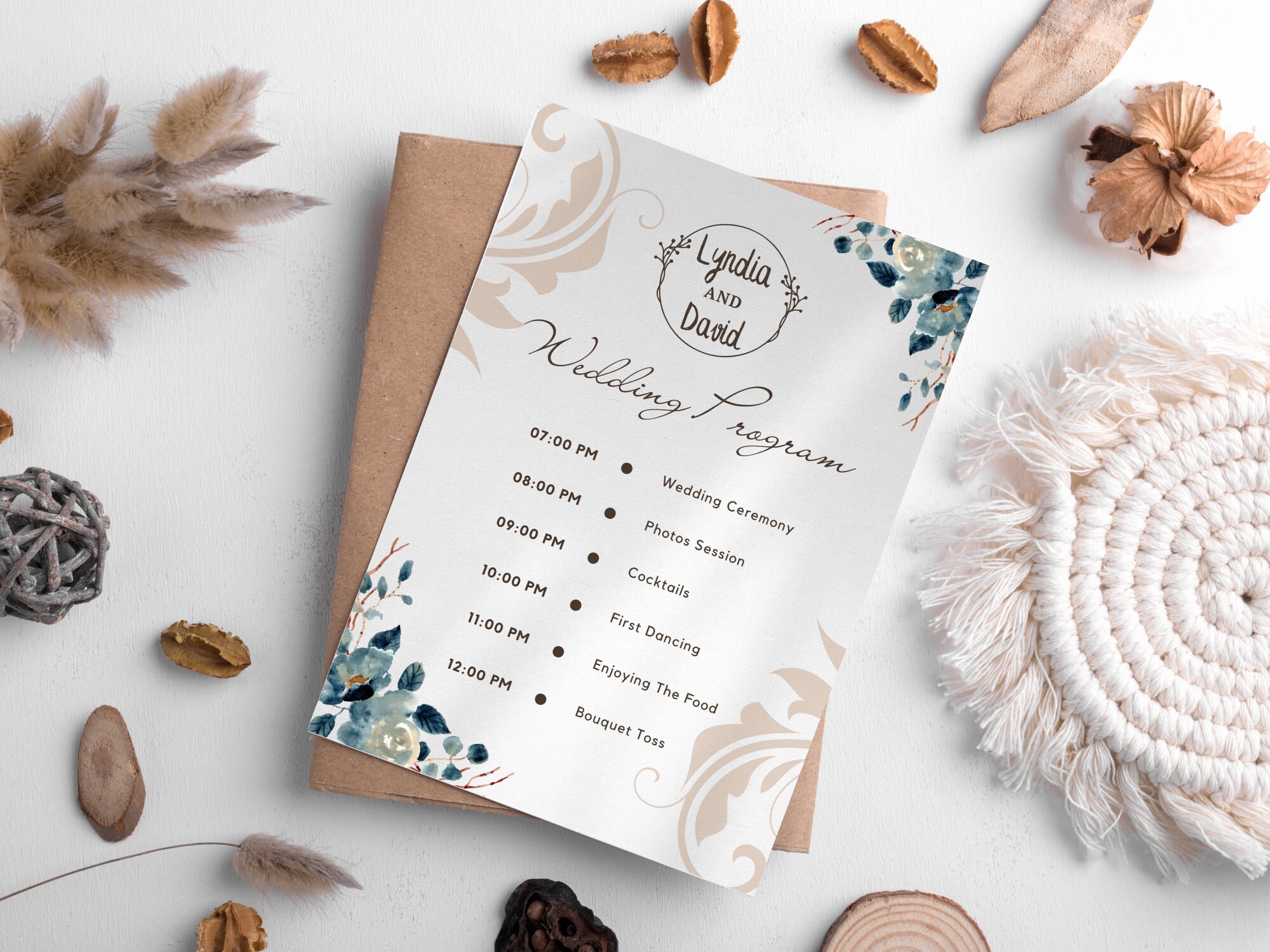 Minimalist Foldable Wedding Program Template, Modern Wedding Program ...