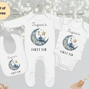 Personalised First Eid Ramadan Mubarak Baby Bodysuit, First Eid Sleep ...
