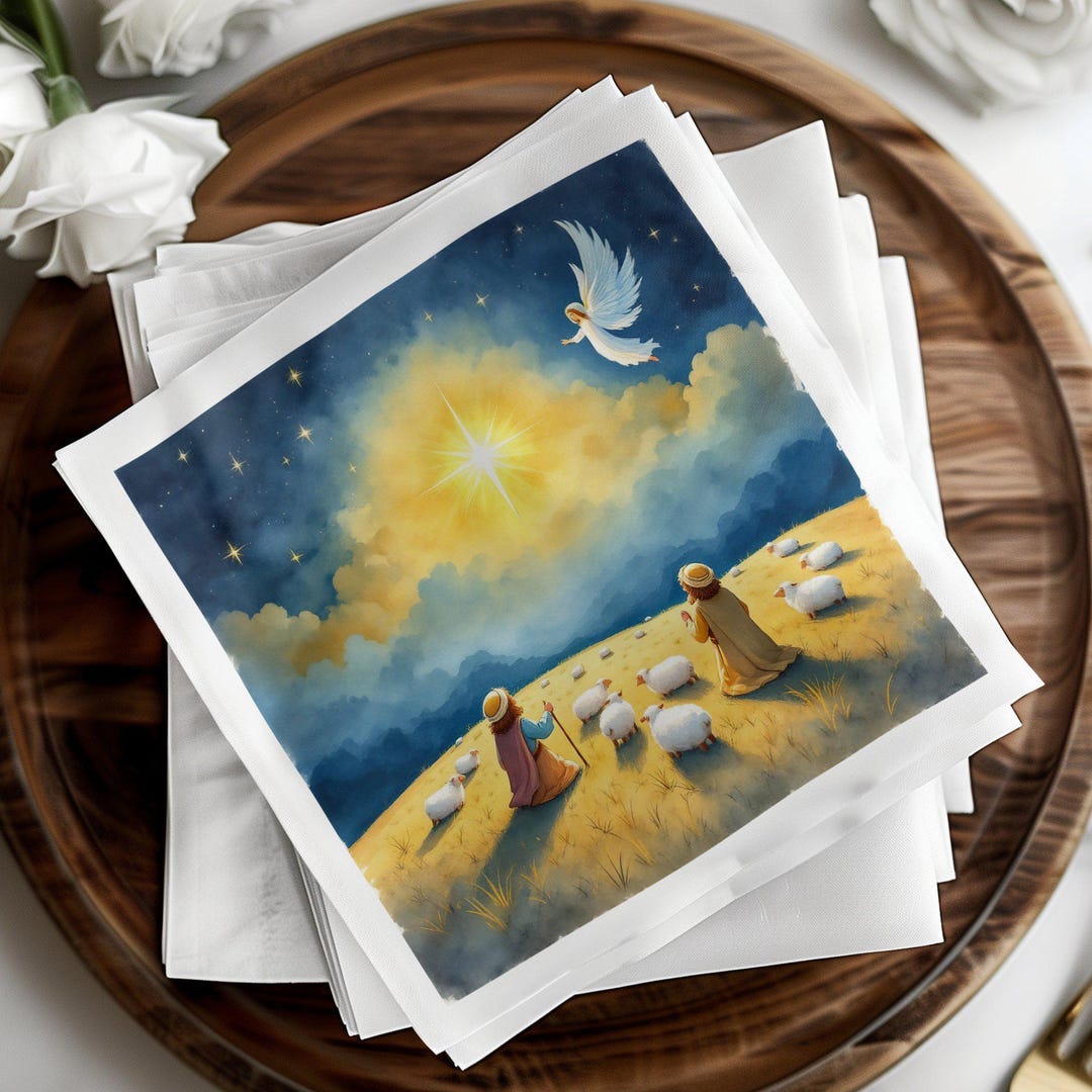Christmas Nativity Scene Napkin, Holiday Table Decor, Angel and ...