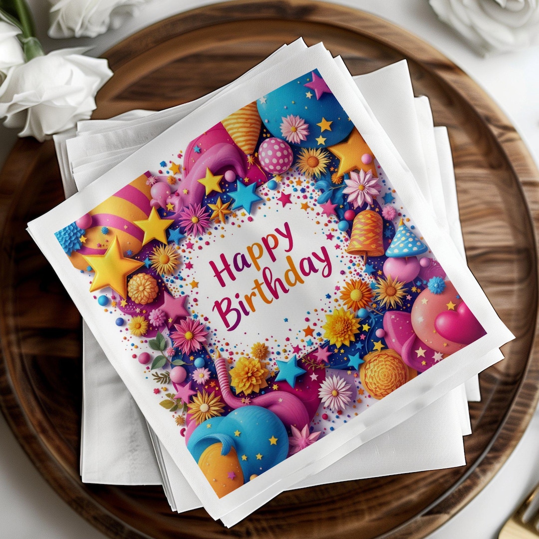 Happy Birthday Custom Printed Photo Napkin, Personalized Party Napkins ...