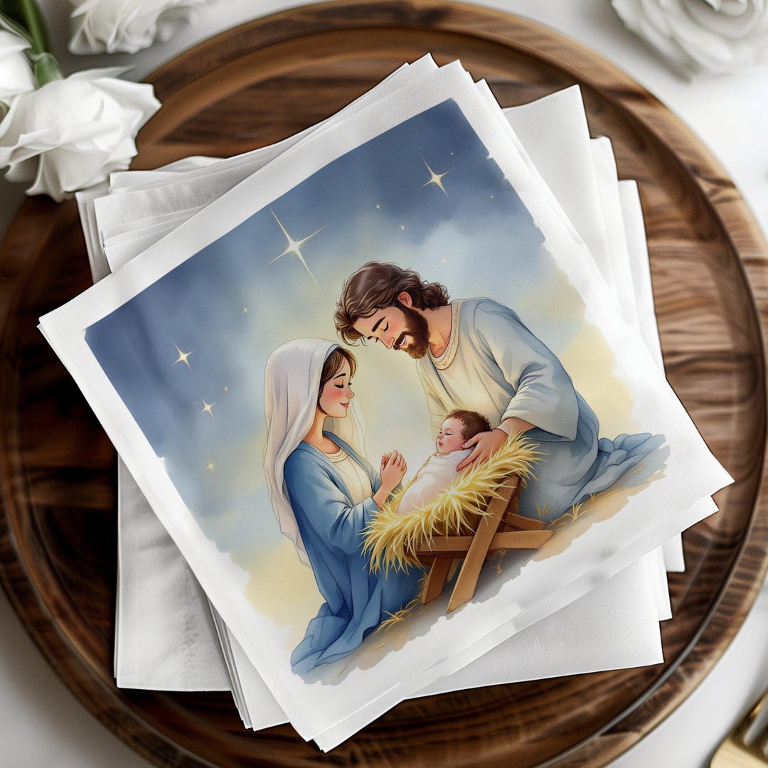 Nativity Scene Napkin, Baby Jesus Family Design, Christmas Holiday ...