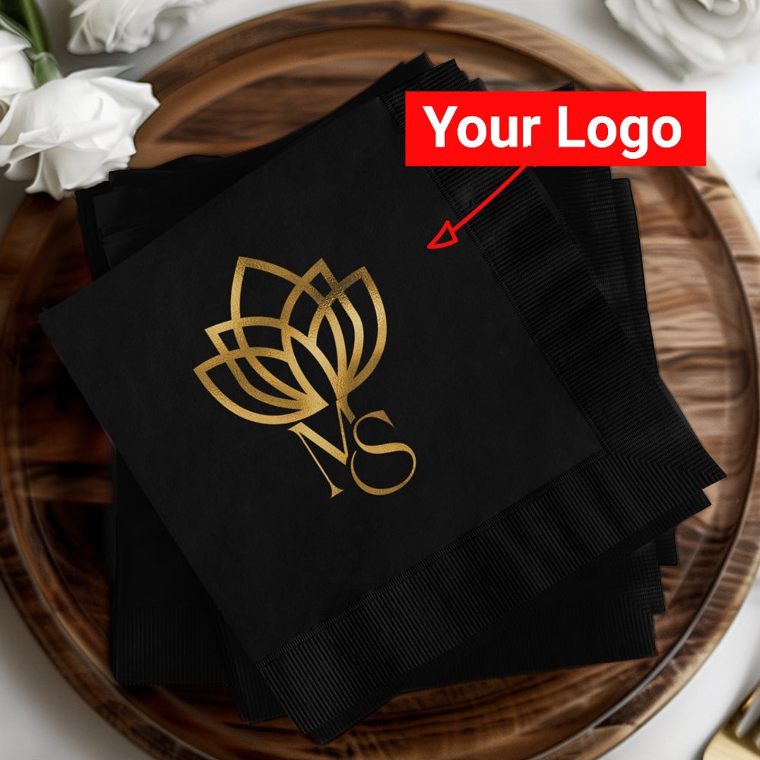 Personalized Black Logo Napkins, Custom Foil Color Options, Perfect for ...