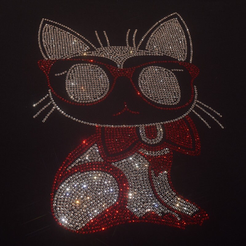 Cartoon Cat Rhinestone Transfer Bling Hot Fix Iron on Patch Motif ...