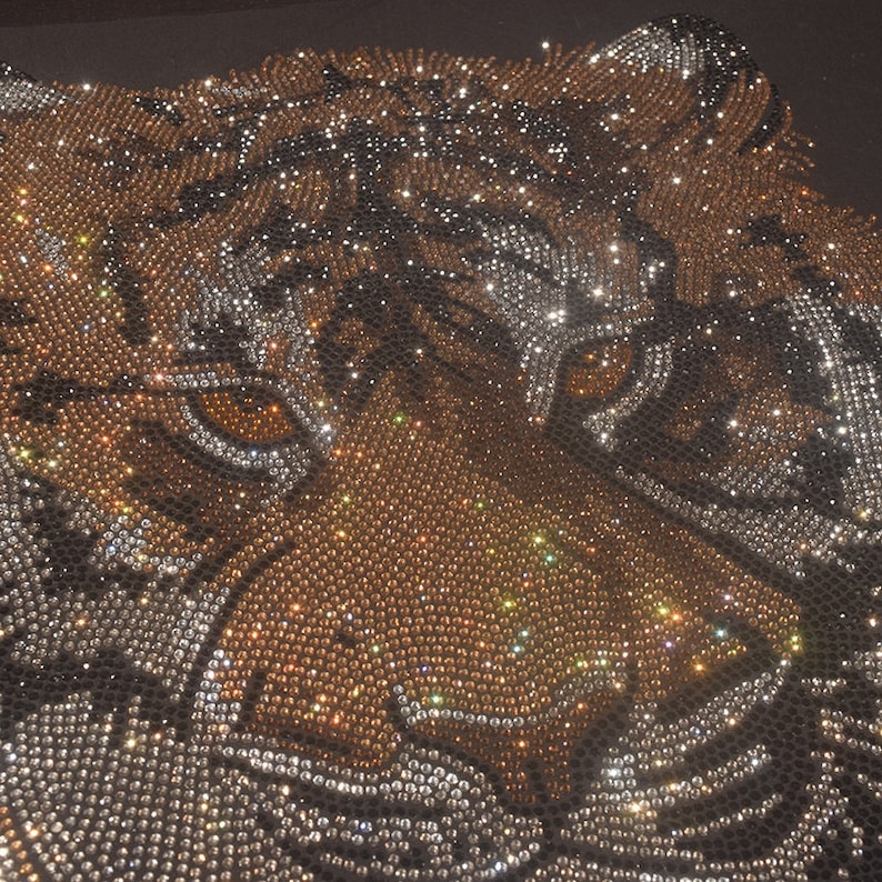 Tiger Rhinestone Transfer Bling Hot Fix Iron on Patch Motif Design ...