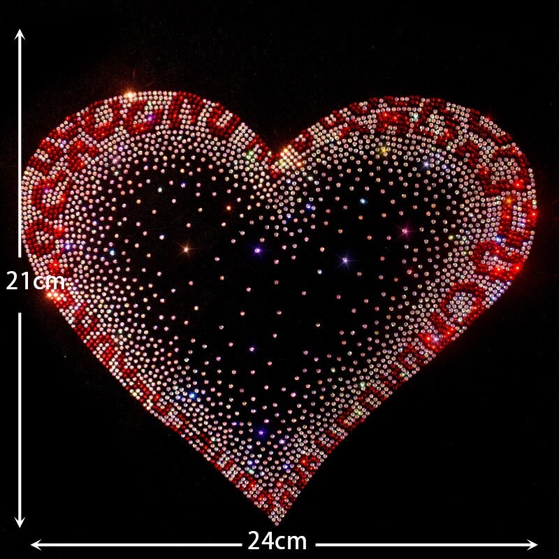 Love Heart Rhinestone Transfer Bling Hot Fix Iron on Patch Motif Design ...