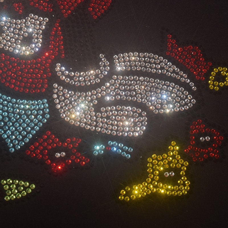 Rhinestone Colorful Cat Heat Transfer (iron-on) Design Decal , Hot Fix ...