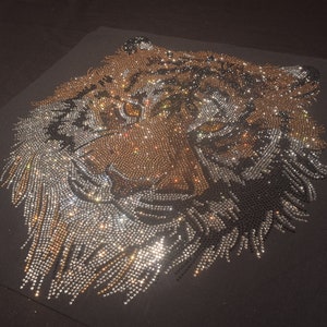 Tiger Rhinestone Transfer Bling Hot Fix Iron on Patch Motif Design ...