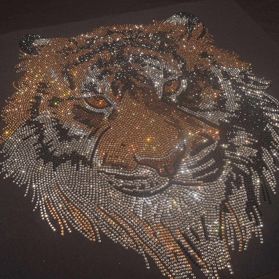 Tiger Rhinestone Transfer Bling Hot Fix Iron on Patch Motif Design ...