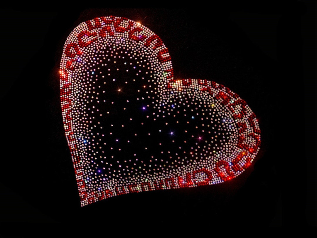 Love Heart Rhinestone Transfer Bling Hot Fix Iron on Patch Motif Design ...