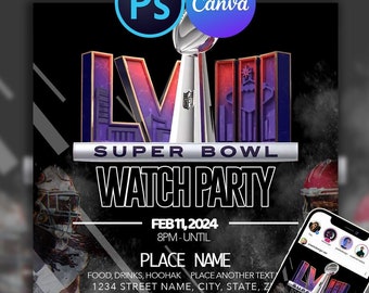 Editable Super Bowl 49ers Vs Chiefs 2024 Watch Party Flyer, Edit on ...