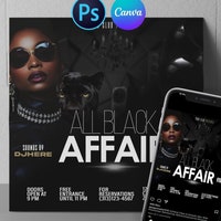 Black Birthday Flyer Template - Editable DIY Birthday Invitation, Glam ...