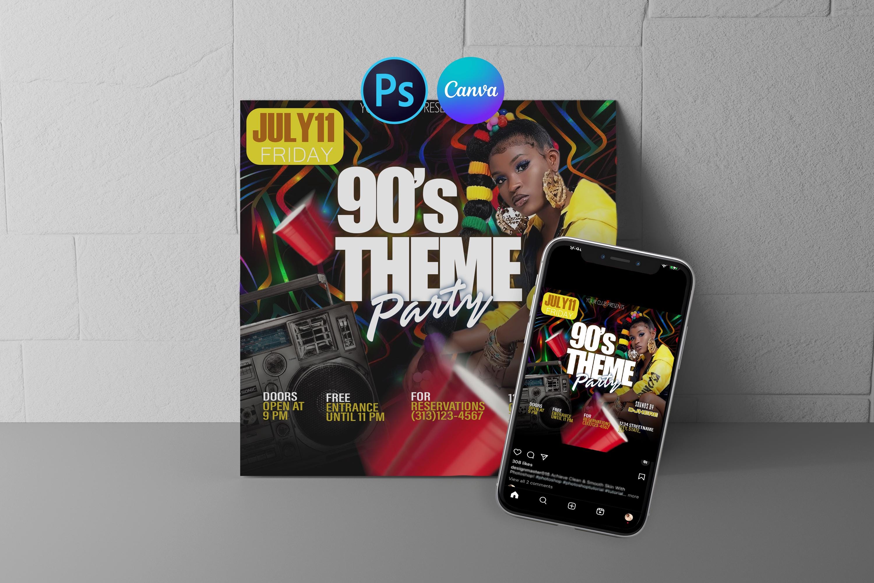 90s Throwback Party Flyer | Retro Hip-hop Event Invitation | Editable ...