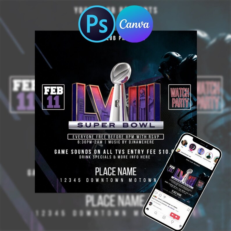 Editable Super Bowl 49ers Vs Chiefs 2024 Watch Party Flyer, Edit on ...