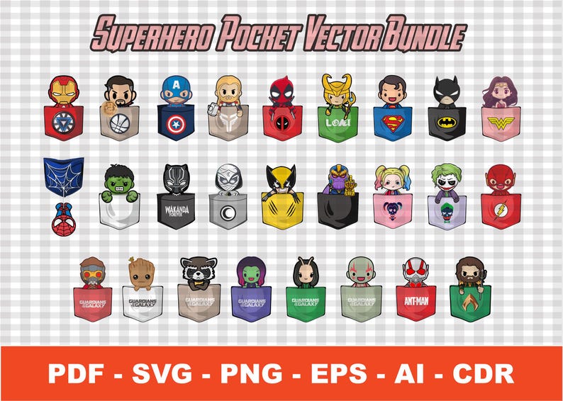 Superhero Pocket Vector Bundle | SVG PNG EPS | Cricut Clipart | Digital ...