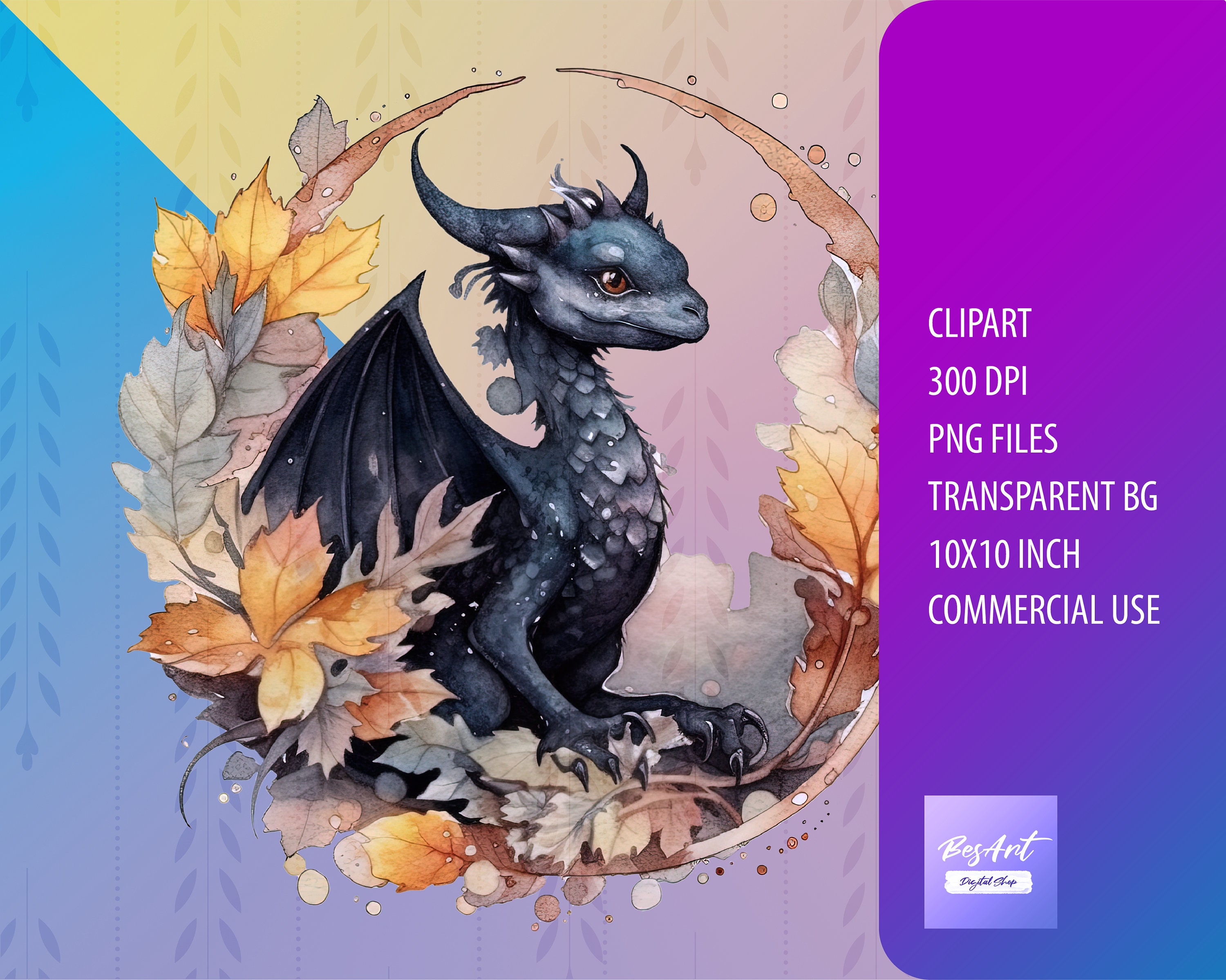 Watercolor Fairy Dragons Clipart - Watercolor Fantasy Dragons Clip Art ...
